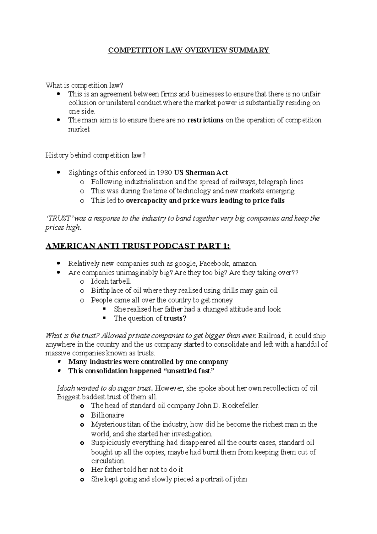 Competition LAW Overview Summary - LAW2426 - Leeds - Studocu