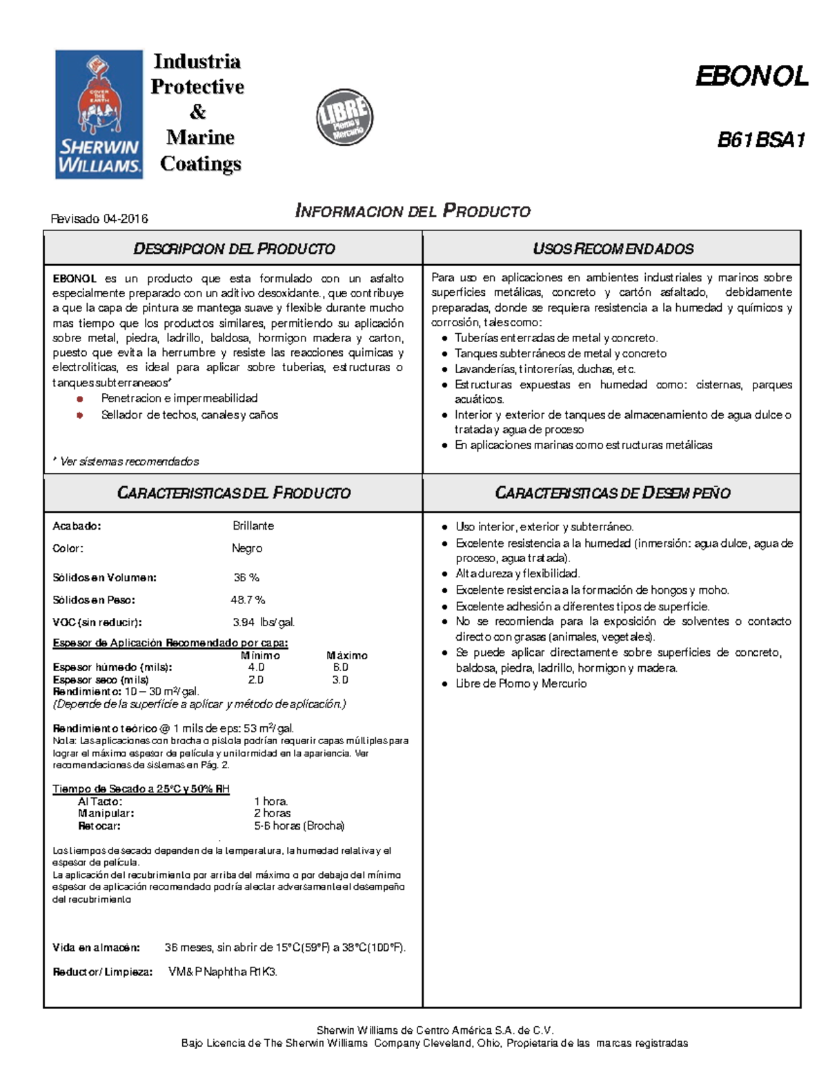 Hoja Tecnica-Ebonol - Ficha tecnica - EBONOL B61BSA P ...