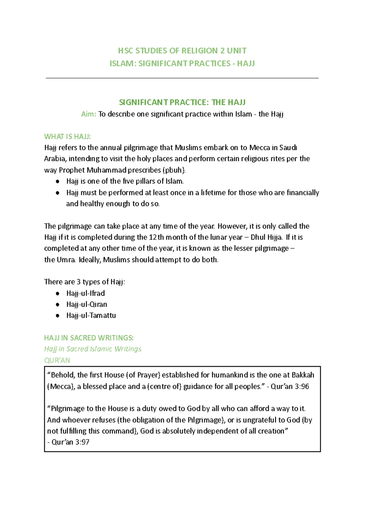 Hajj - Significant Practices - Islam Studies of Religion Syllabus Notes ...