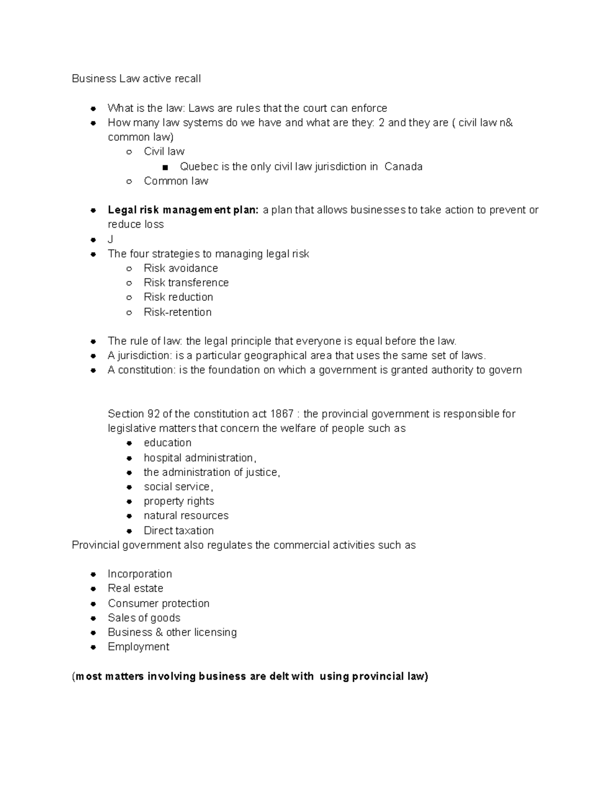 Business Law active recall - A jurisdiction: is a particular ...