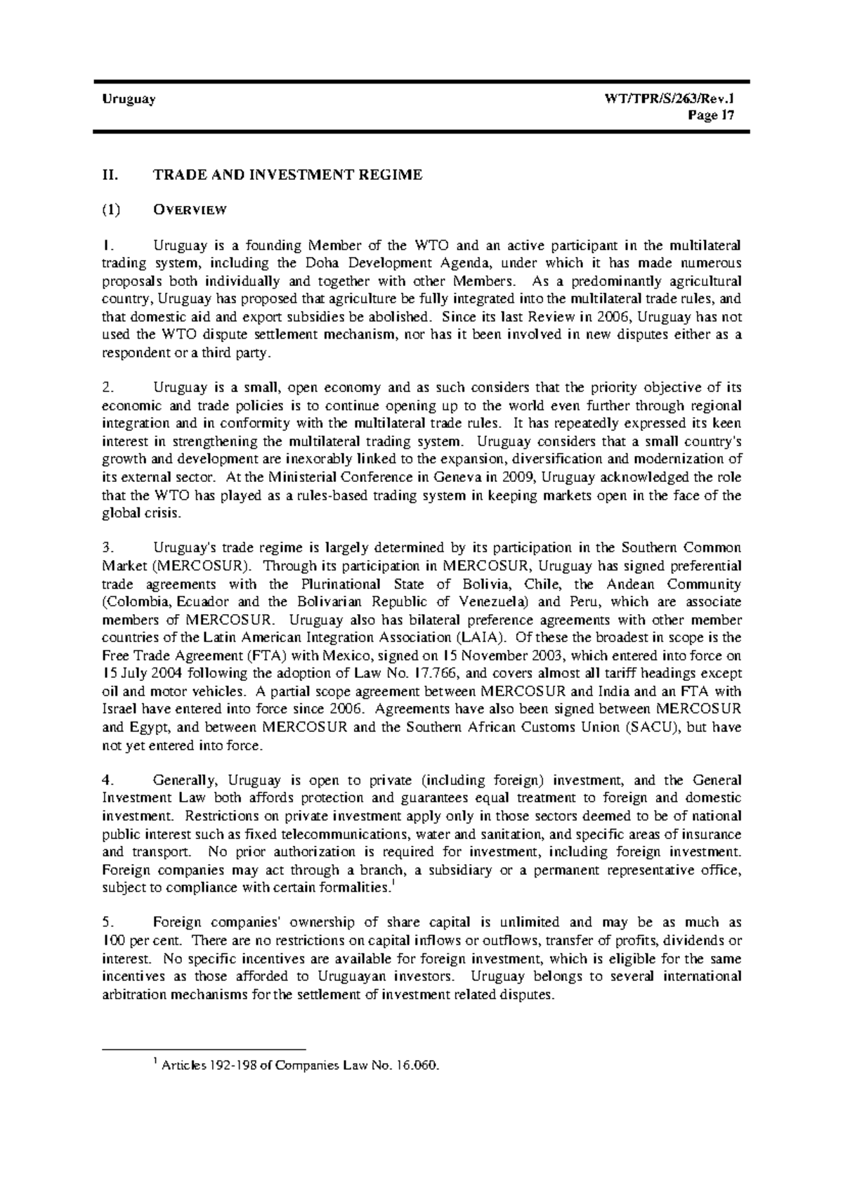 Wto - lecture notes - Uruguay WT/TPR/S/263/Rev. Page 17 II. TRADE AND ...