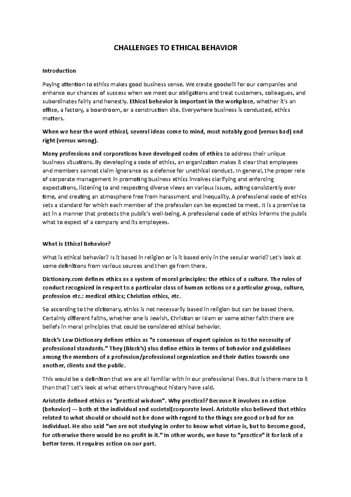 Essay for you to help your grades make higher - CHALLENGES TO ETHICAL ...