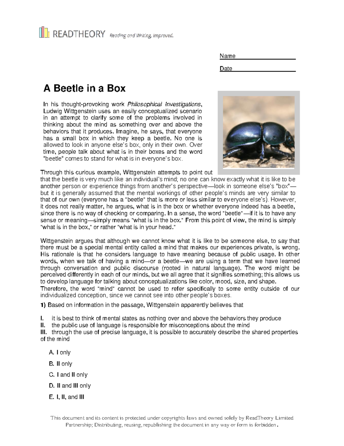 12th Grade A Beetle in a Box All - This document and its content is ...