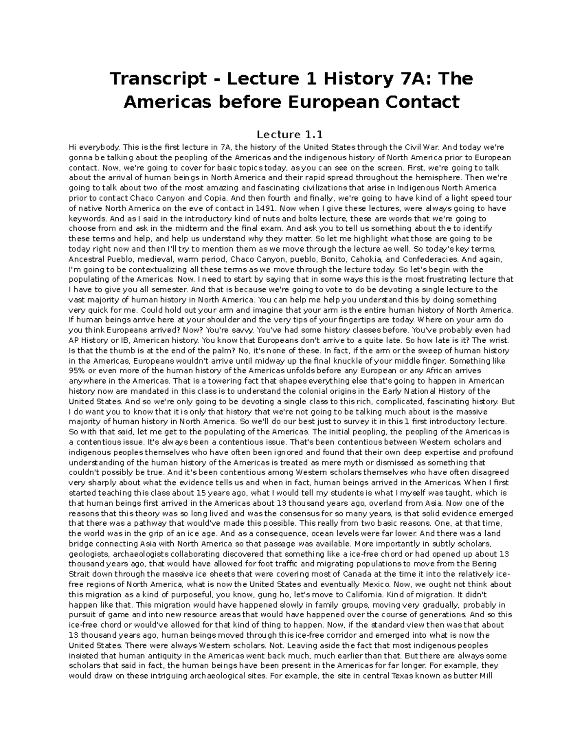 LEC1 Transcript HIST7A - Transcript - Lecture 1 History 7A: The ...