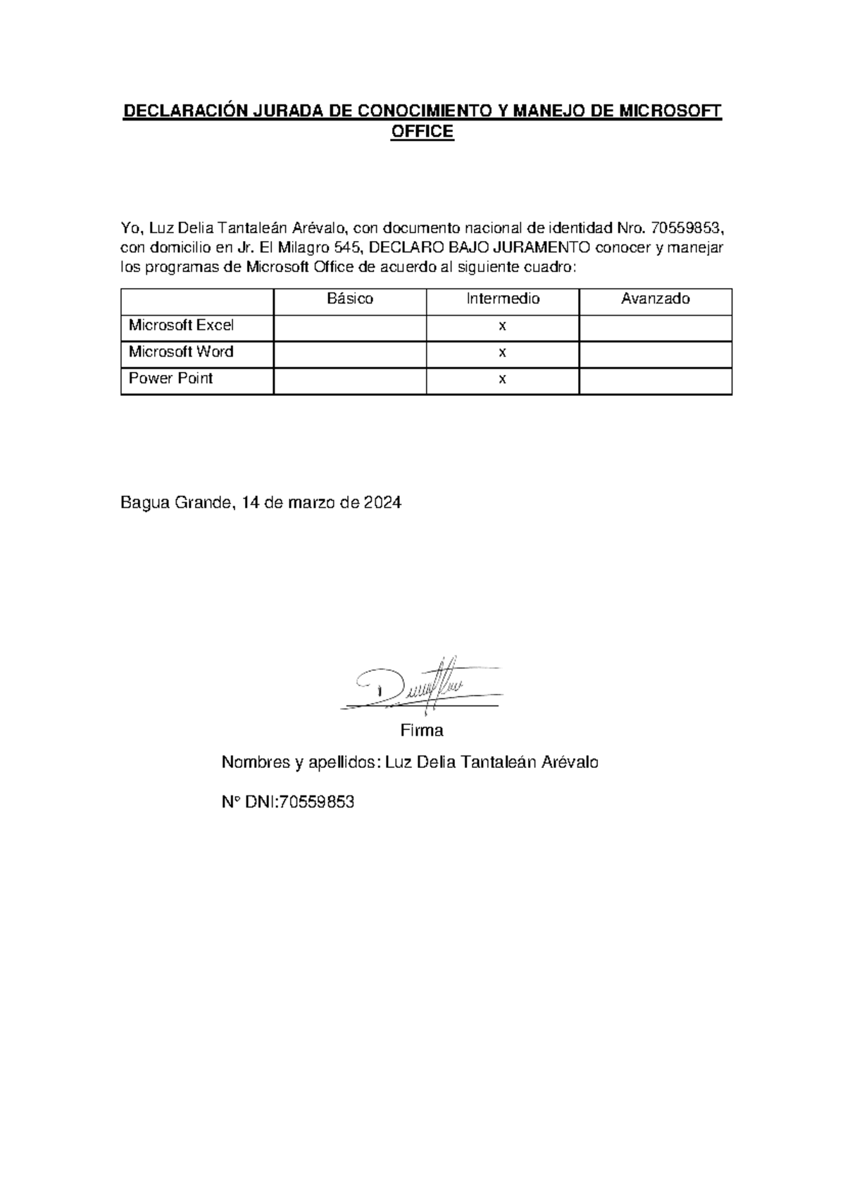 DJ Conocimiento Ofimatica EMC2024 12mar - DECLARACIÓN JURADA DE CONOCIMIENTO Y MANEJO DE ...