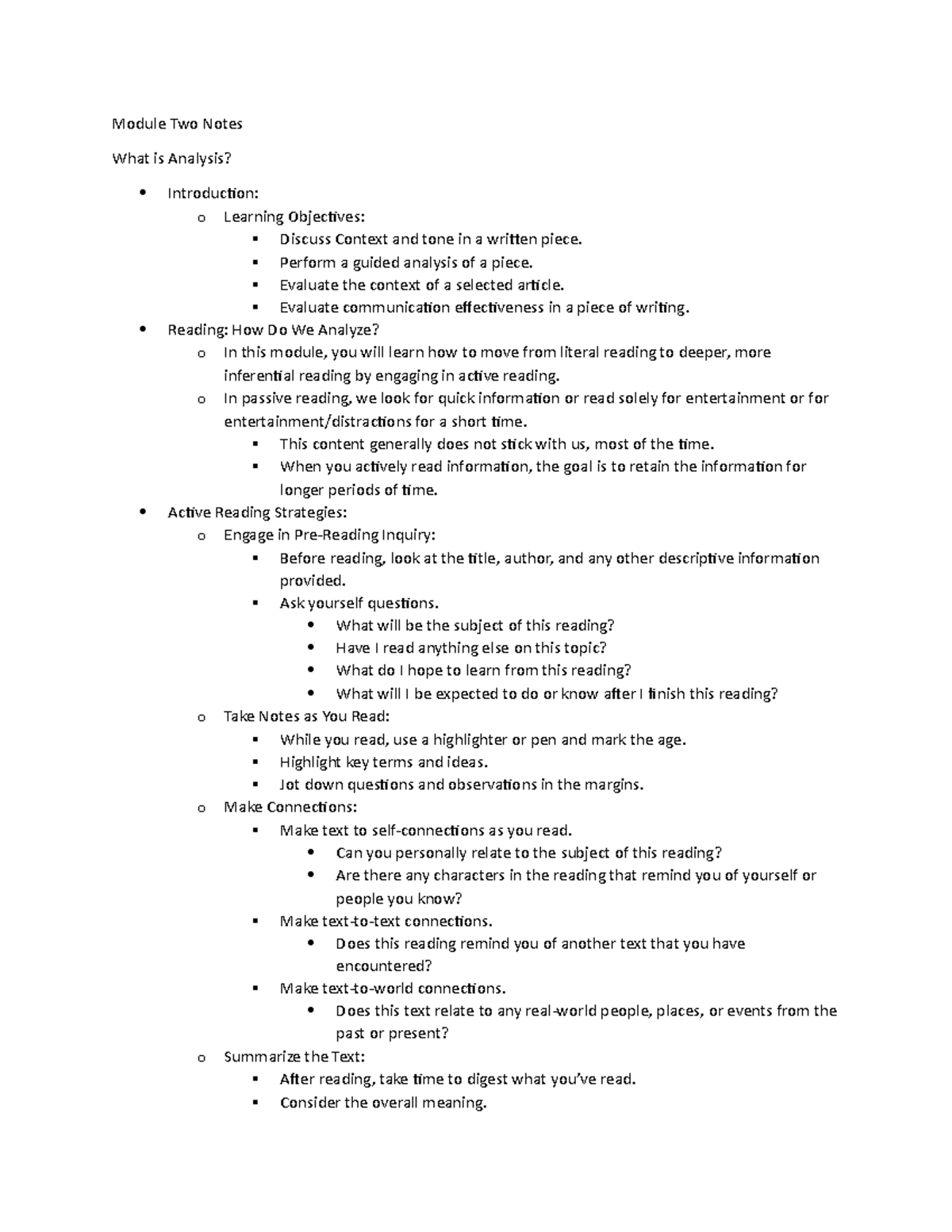 Module Two Notes Prof Morrison Module Two Notes What Is Analysis Introduction O Learning