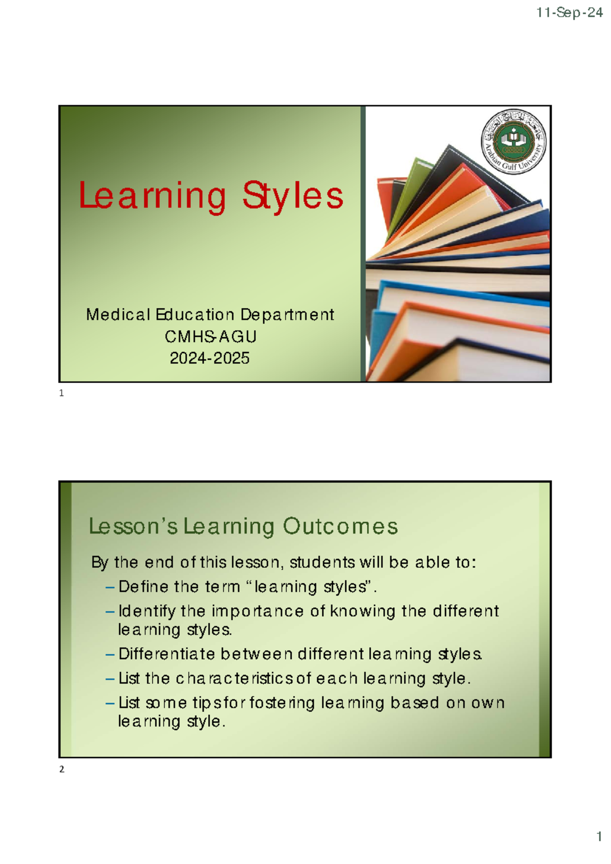 1 - Learning Styles MD-3 - Learning Styles Medical Education Department ...