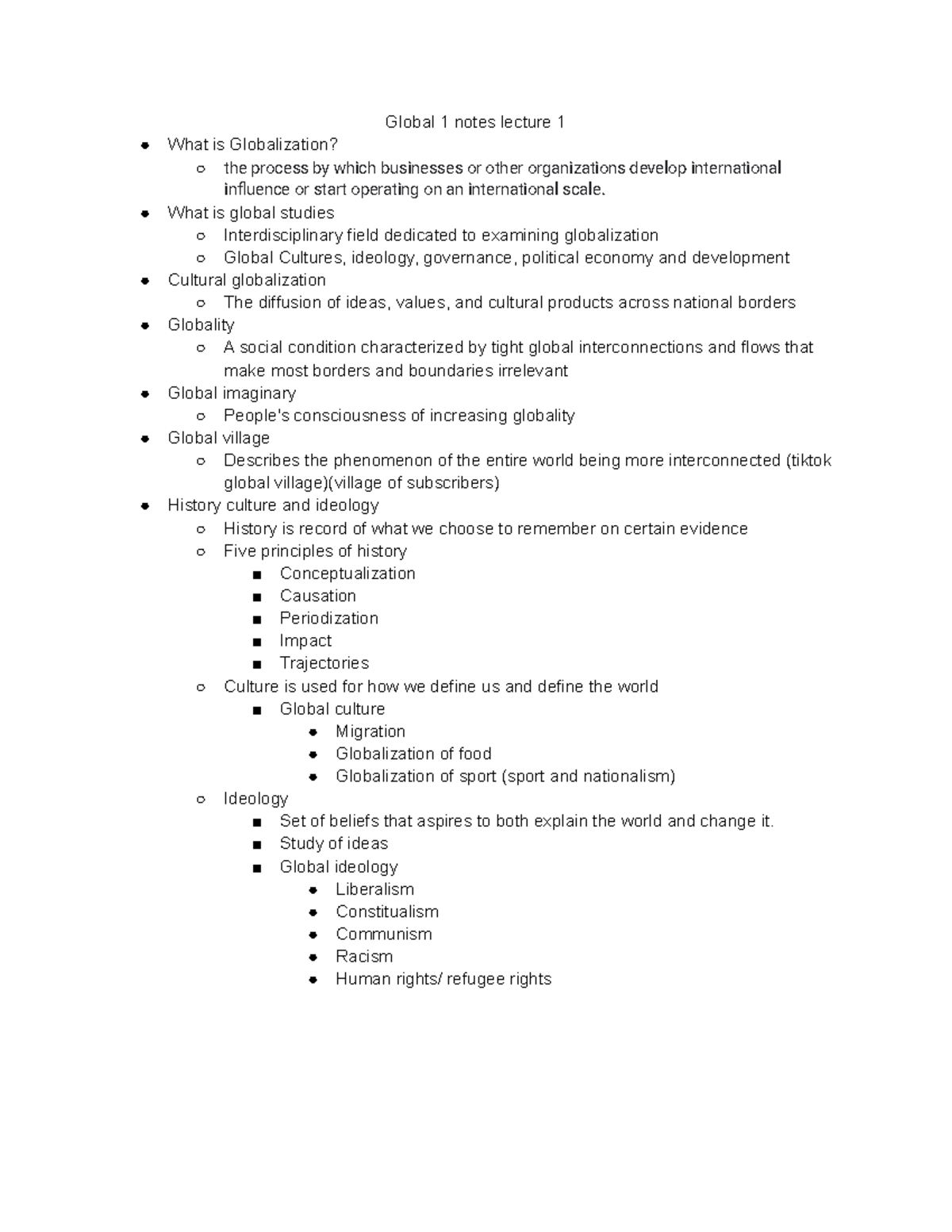 Global 1 notes lecture 1 - Global 1 notes lecture 1 What is ...