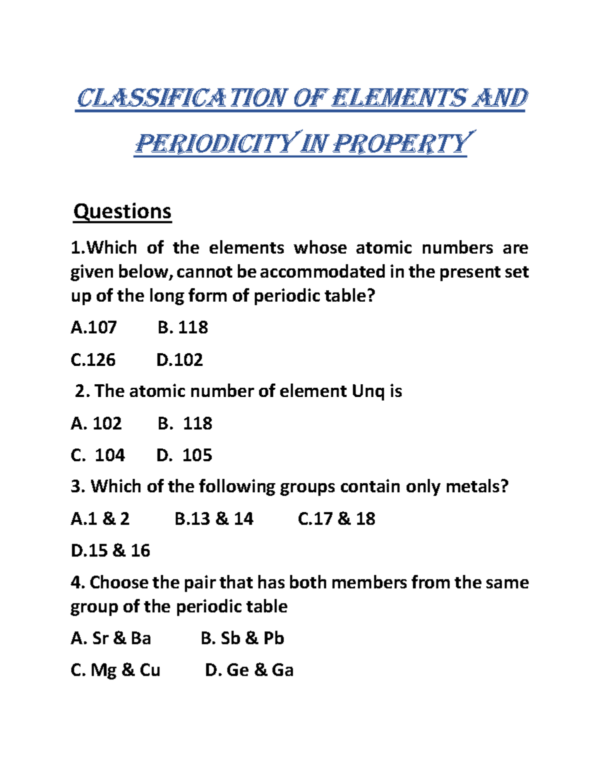 Classification of elements and periodicity in property - Classification ...