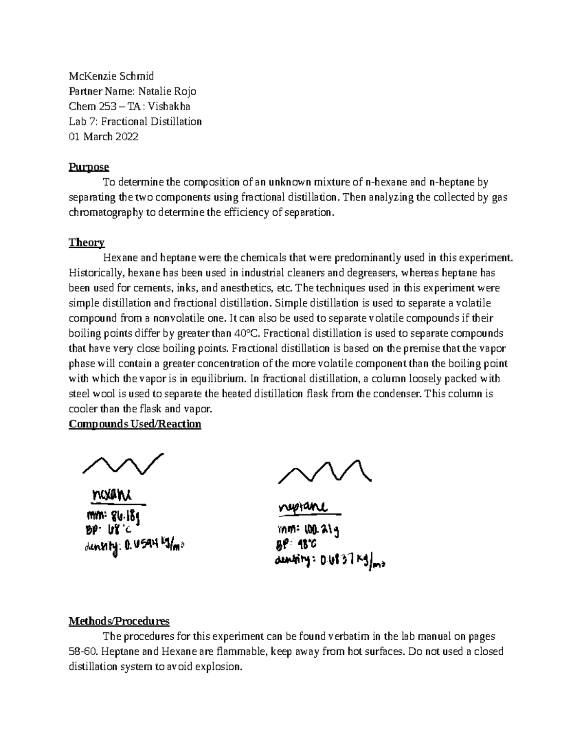 Chem Experiment 7 Lab Report - McKenzie Schmid Partner Name: Natalie ...