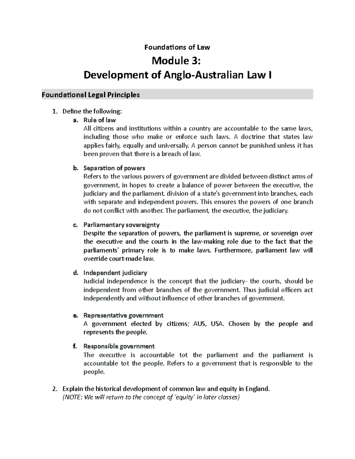 A23 FOL 3 - UK-Oz History I - Foundations of Law Module 3: Development ...