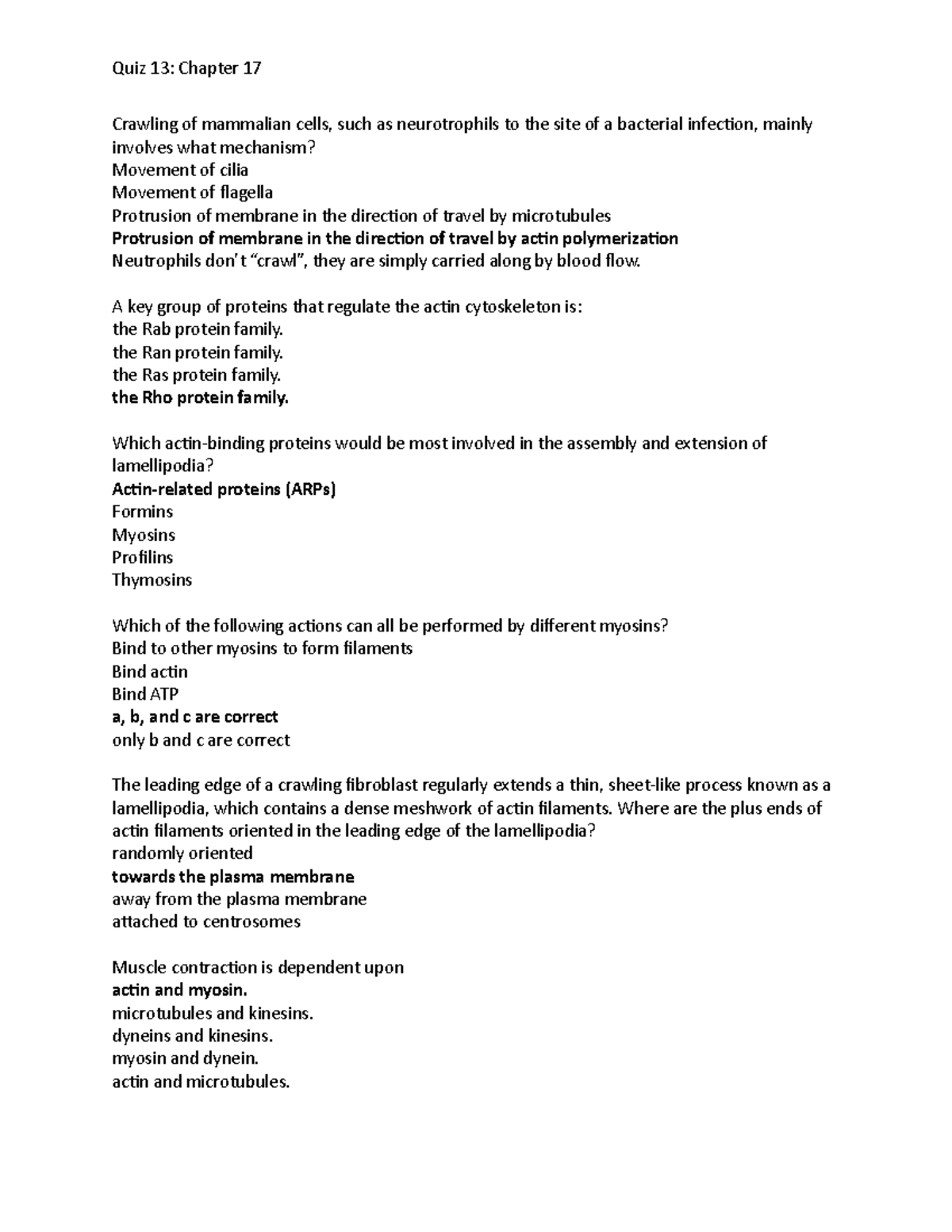 2018 Cell Biology 341 Quiz #13 Chapter 17 Part 2 Key - Quiz 13: Chapter ...