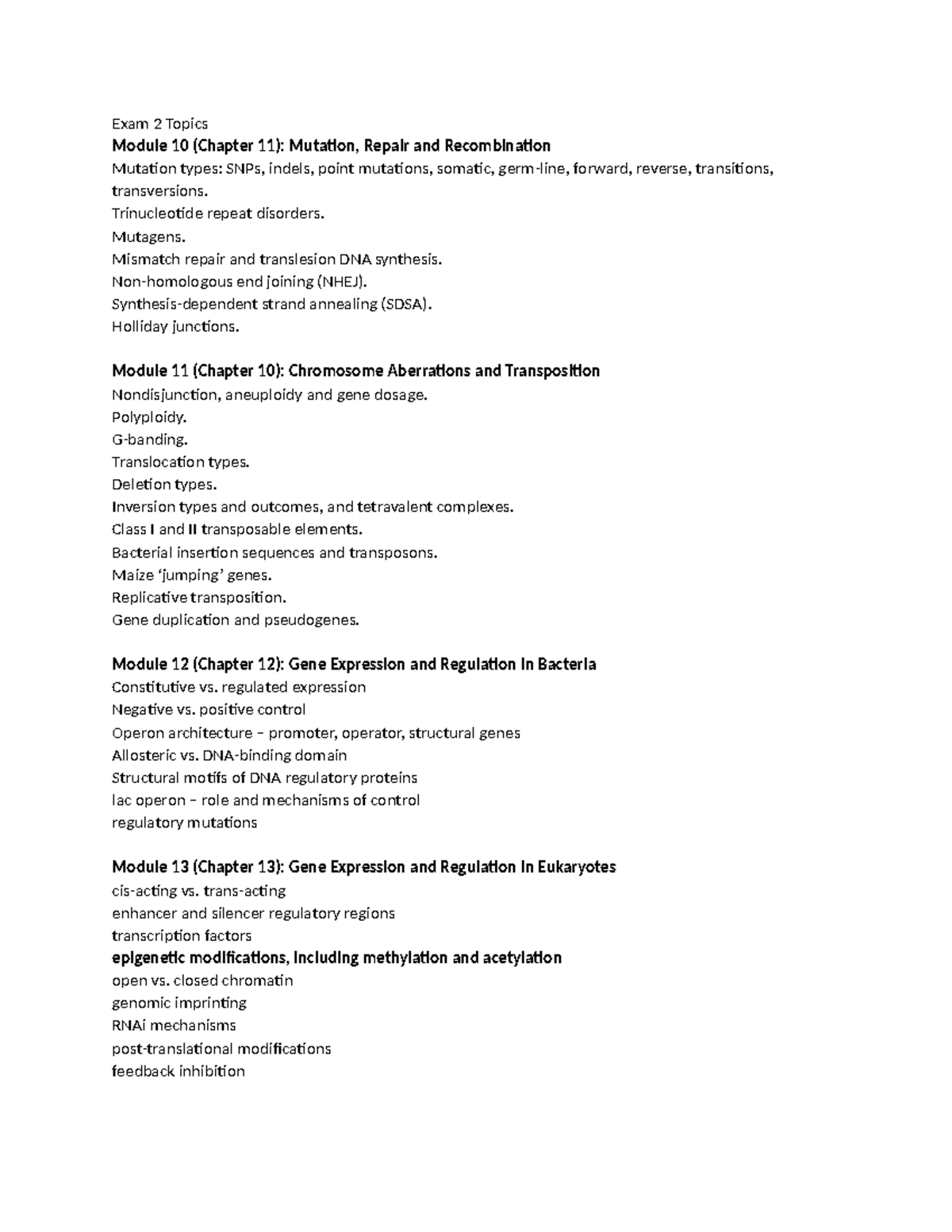 Exam 3 Study Guide Genetics - Tagged - Exam 2 Topics Module 10 (Chapter ...
