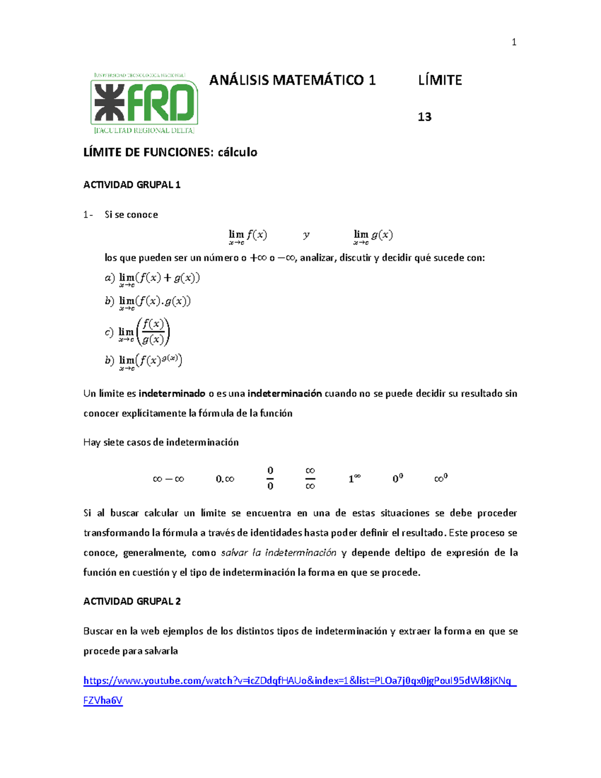 07 13 Cálculo De Límites 1 AnÁlisis MatemÁtico 1 LÍmite 13 LÍmite De