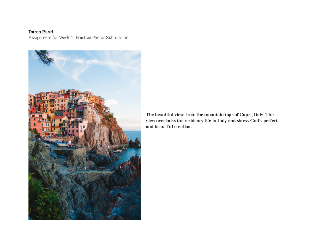 Assignment 1 - Practice Photos Submission - Assignment for Week 1 ...