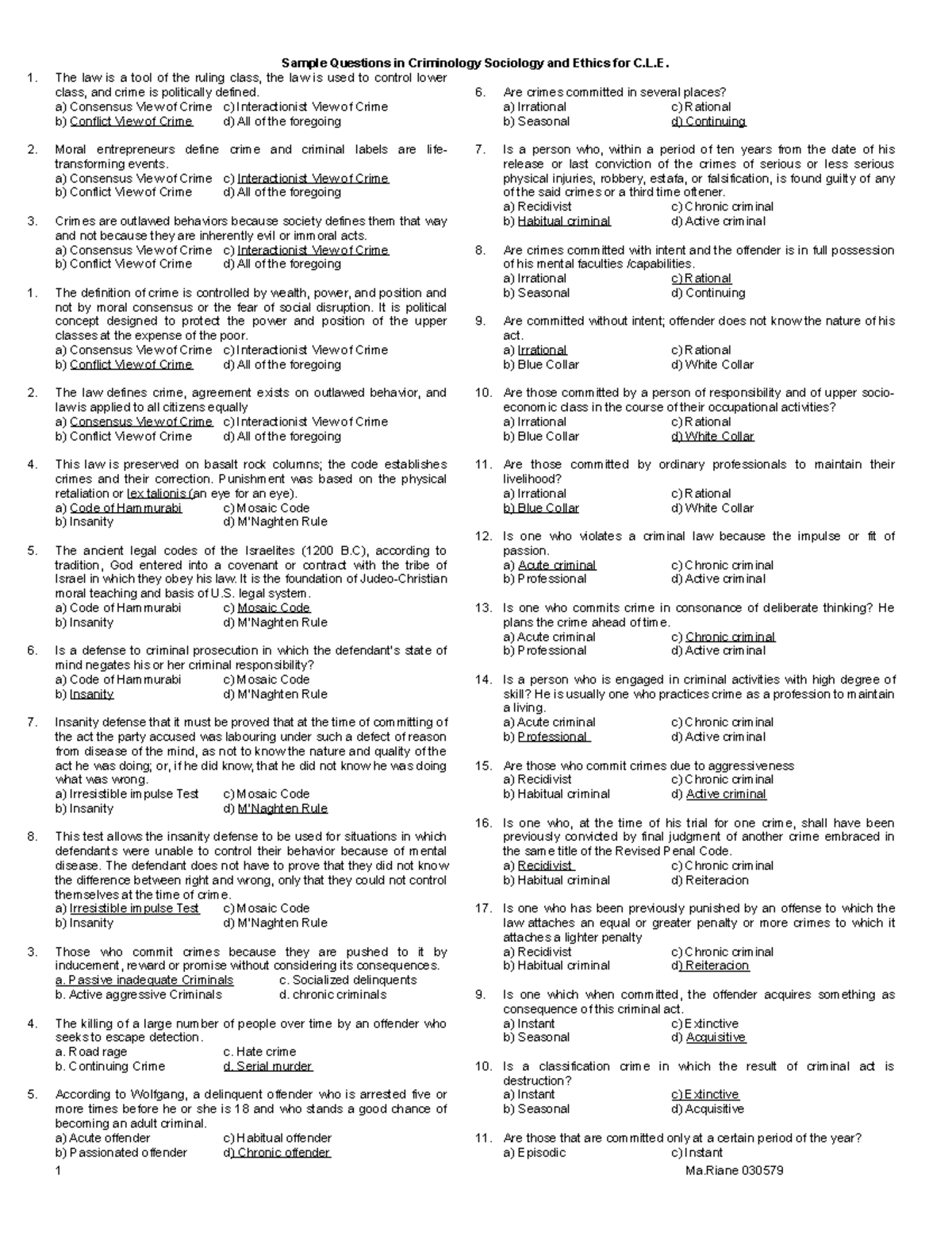 Sociology Q - Questions - The law is a tool of the ruling class, the ...