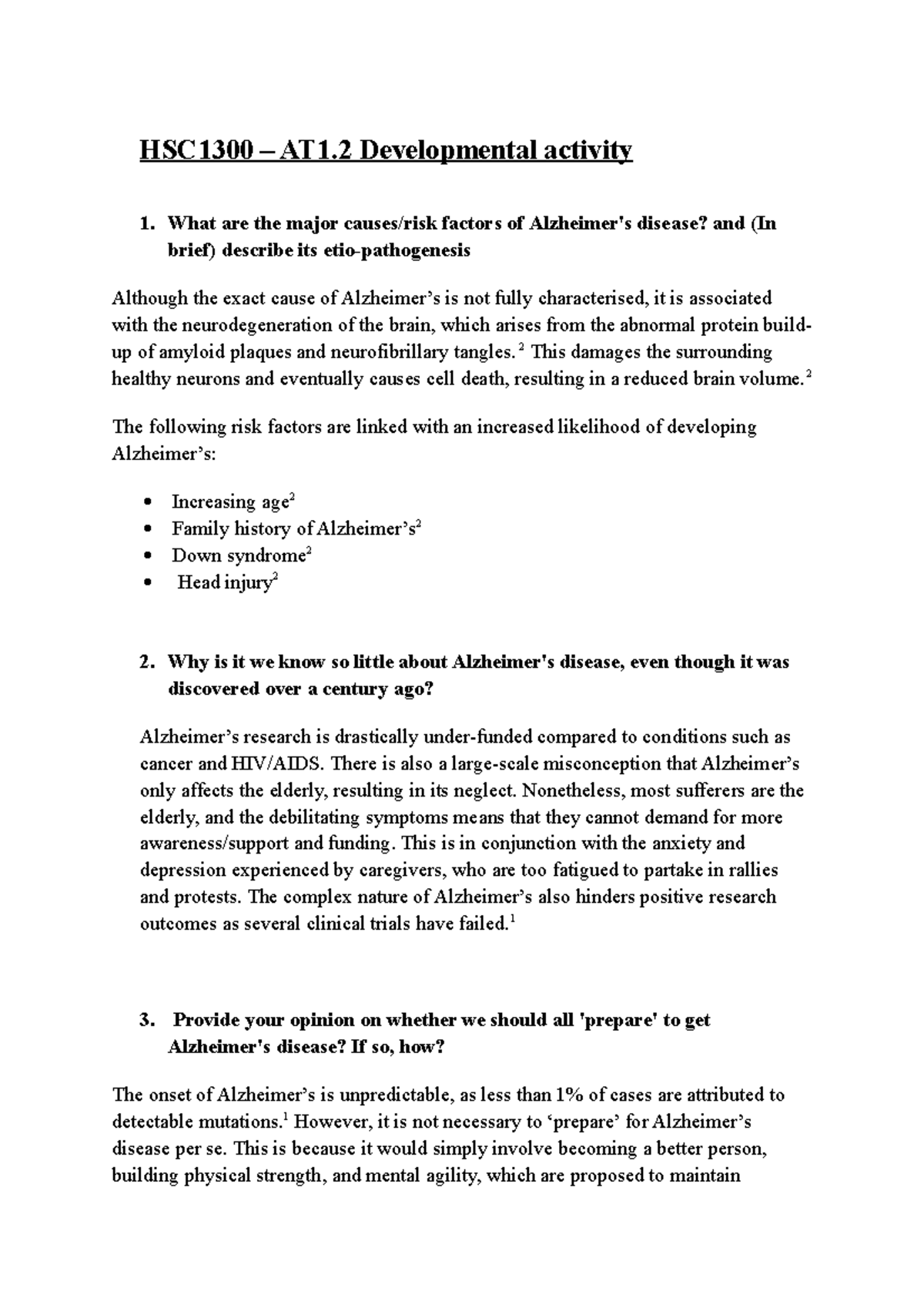 HSC 1 - HD result - HSC1300 – AT1 Developmental activity 1. What are ...