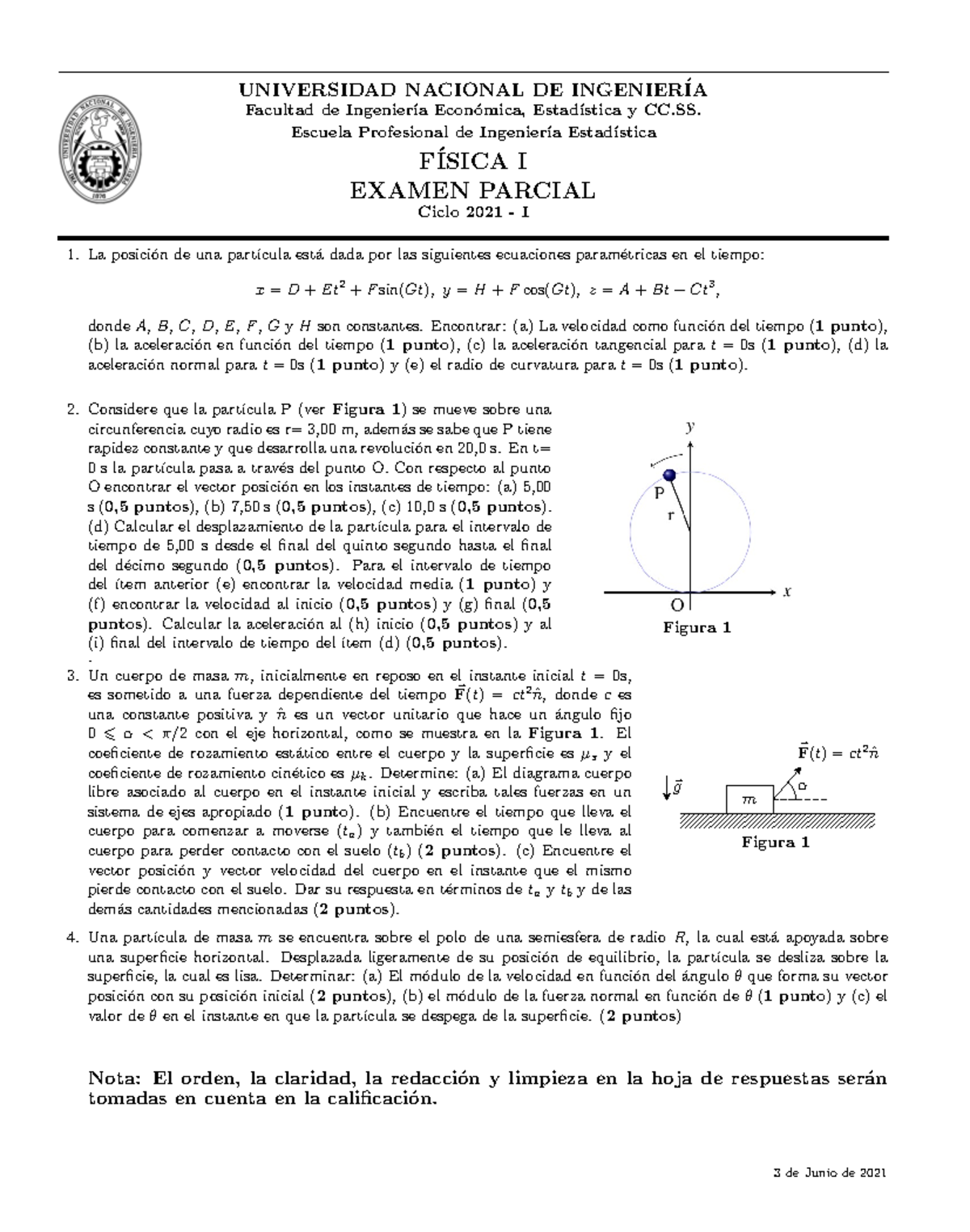 Parcial Fieecs 2021I - UNIVERSIDAD NACIONAL DE INGENIER ́IA Facultad de Ingenier ́ıa Econ ́omica ...