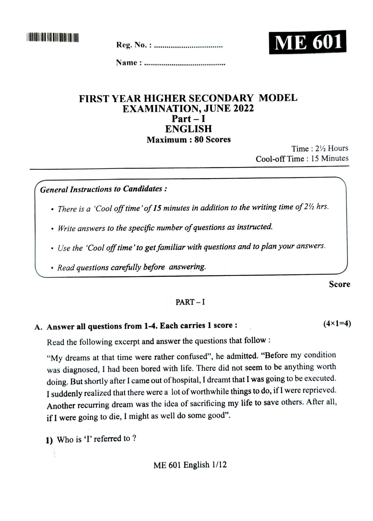 Hsslive xi model exam june 2022 eng qn - English - Studocu
