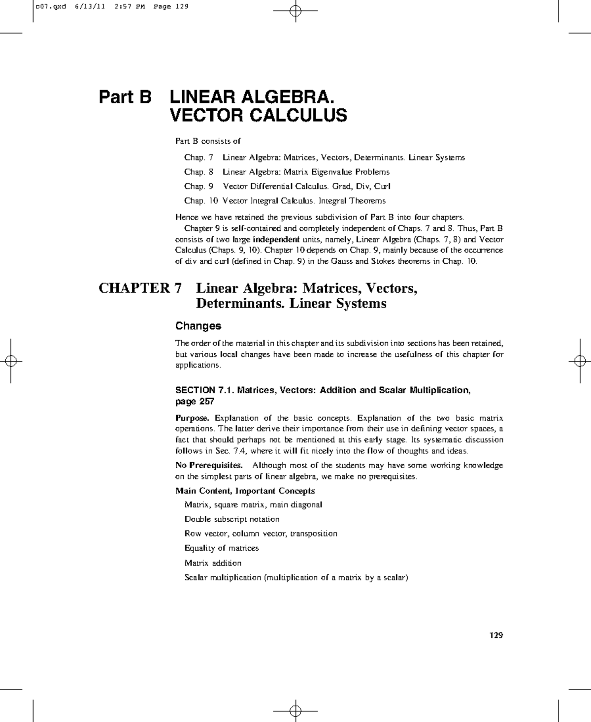 1장 해답집 - fsd - 129 Part B LINEAR ALGEBRA. VECTOR CALCULUS Part B consists of Chap. 7 Linear ...