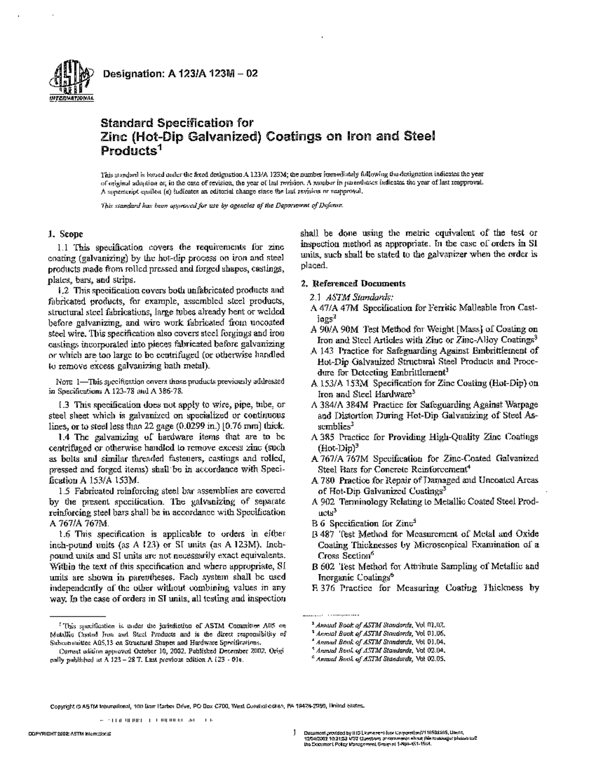ASTM A123 ( Ingles) - Normativa de ASTM A-123 - Comportamiento estrutural - Studocu