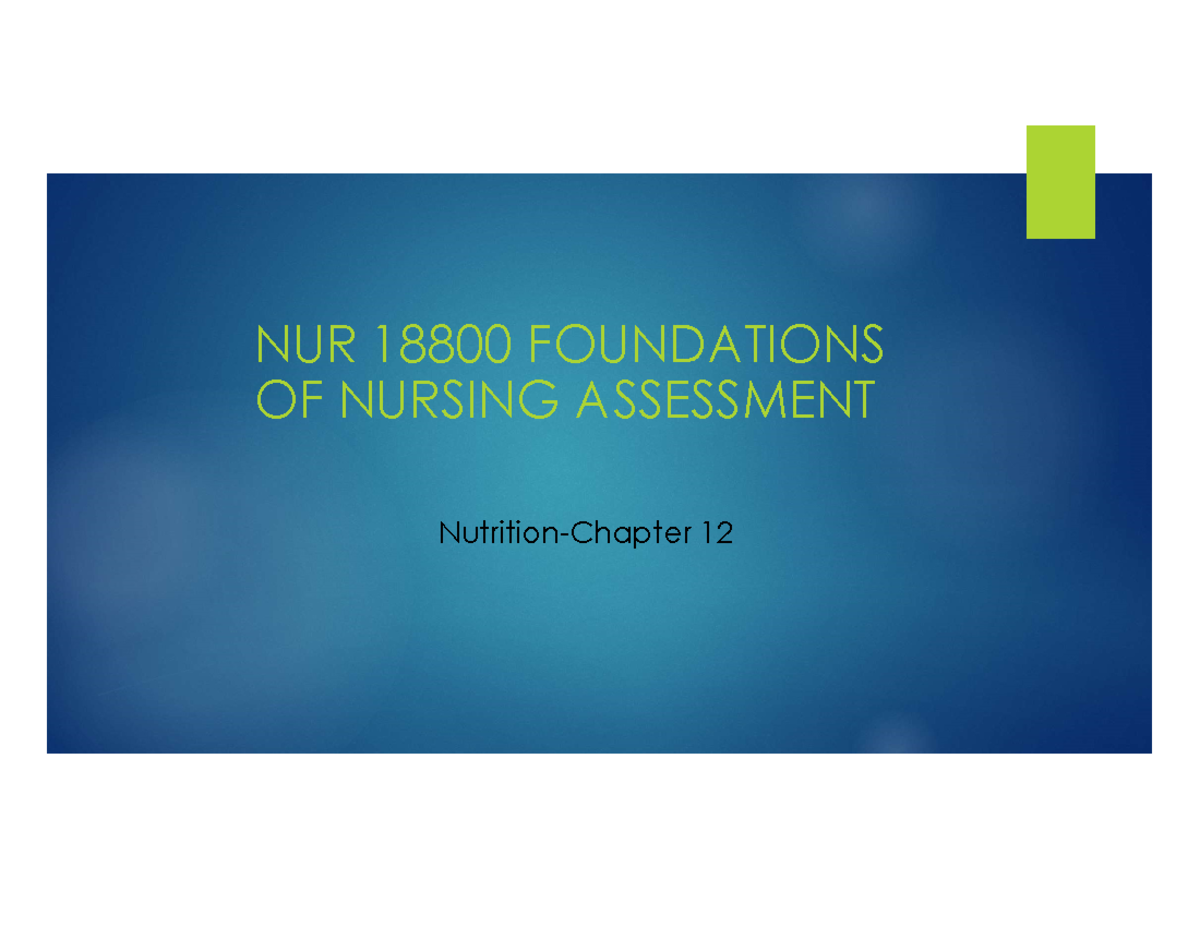 Nutrition - Lecture notes for specific chapters for nursing assessment ...