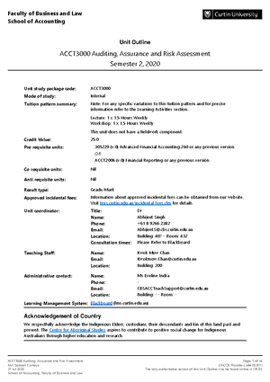 ACCT3000 Auditing, Assurance and Risk Assessment Semester 1 2021 Miri ...