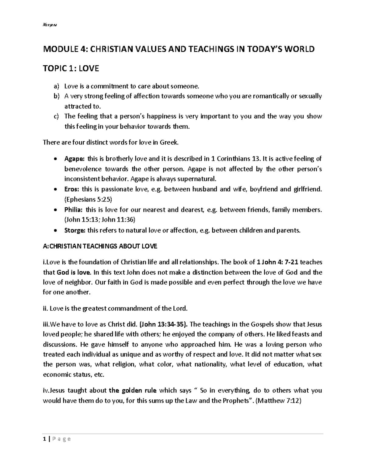 Mod 4 - module 4 religious class notes bgcse - MODULE 4: CHRISTIAN ...
