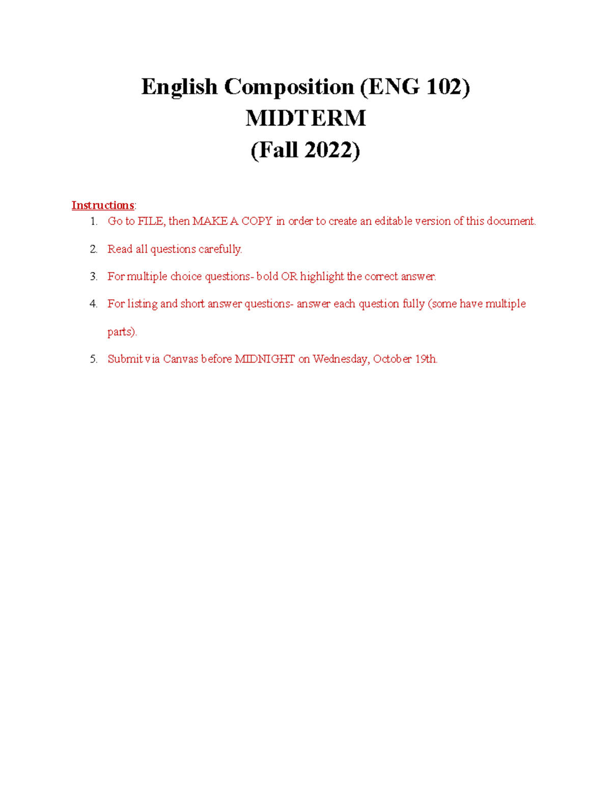 English Mid term answers and lecture notes - English Composition (ENG ...