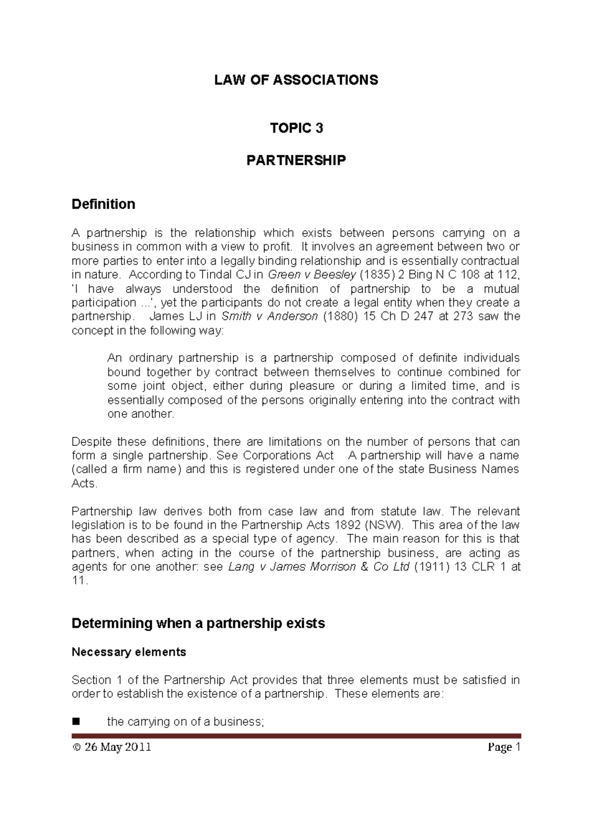 Topic 3 - Partnership - LAW OF ASSOCIATIONS TOPIC 3 PARTNERSHIP ...