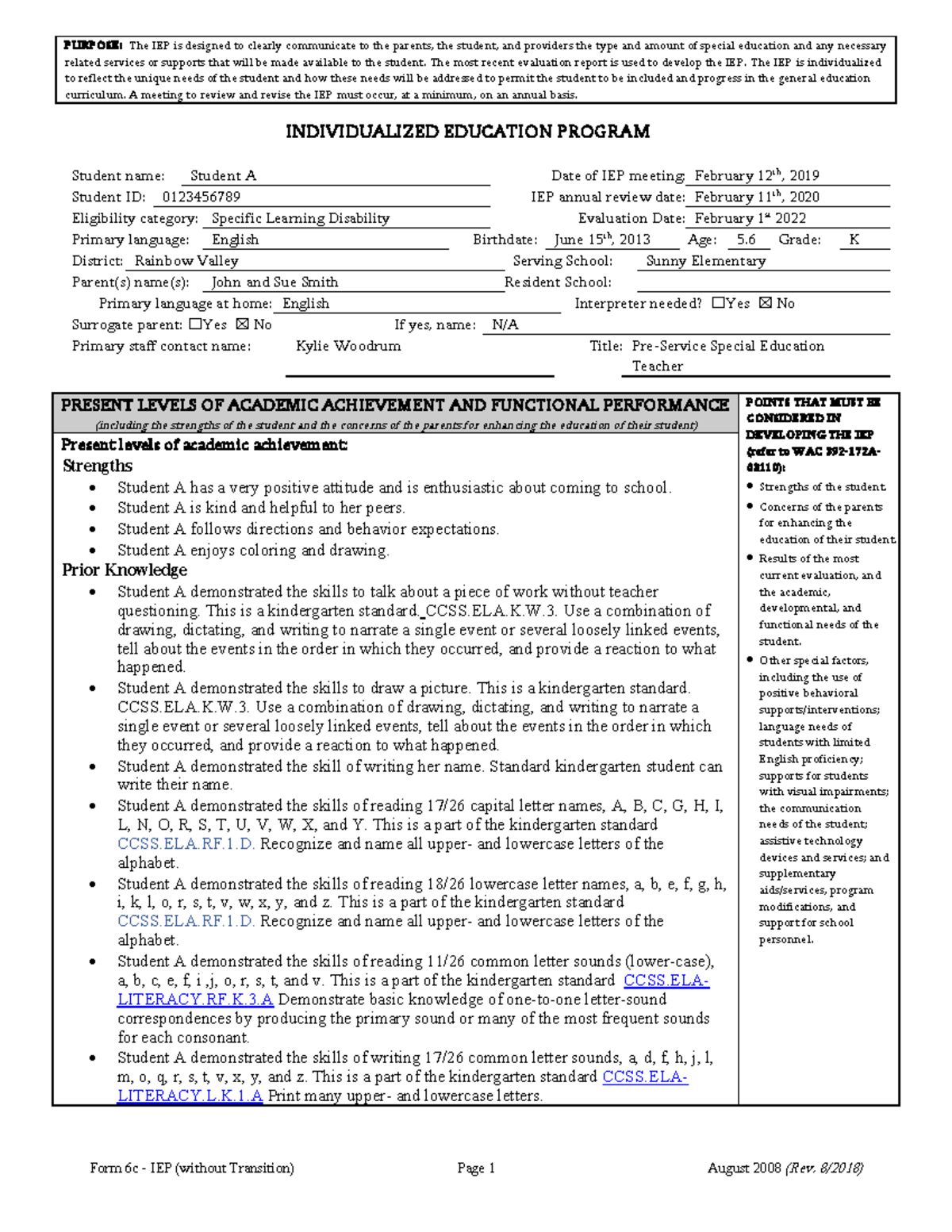 Final Writing IEP - PURPOSE: The IEP is designed to clearly communicate ...