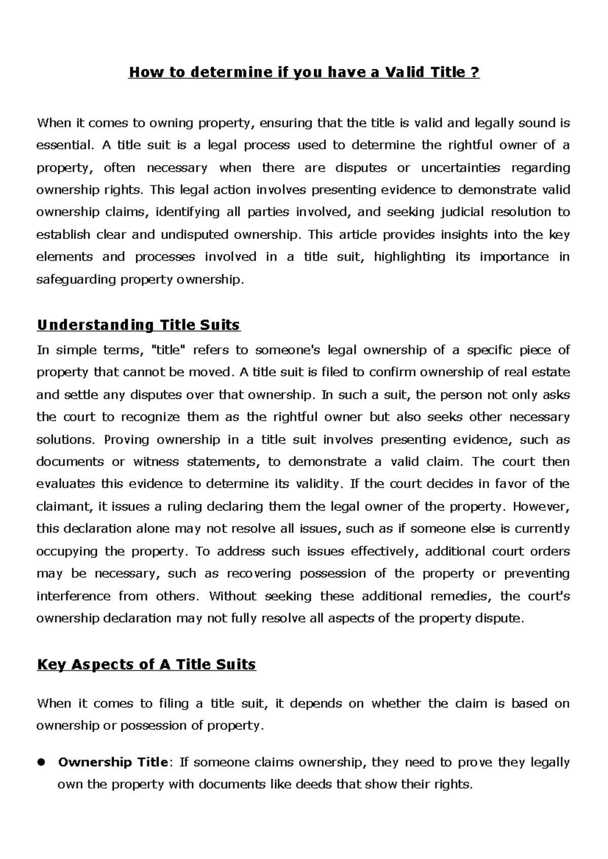 How to determine if you have a Valid Title Suit - A title suit is a ...