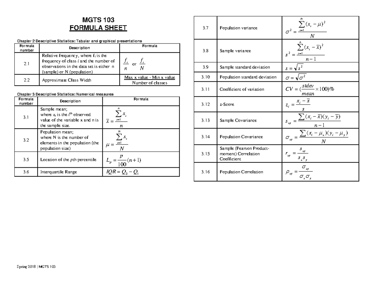 Formula Sheet MGTS 103 Spring 2018 MGTS 103 MGTS 103 FORMULA SHEET formula-sheet-mgts-103-spring-2018-mgts-103-mgts-103-formula-sheet
