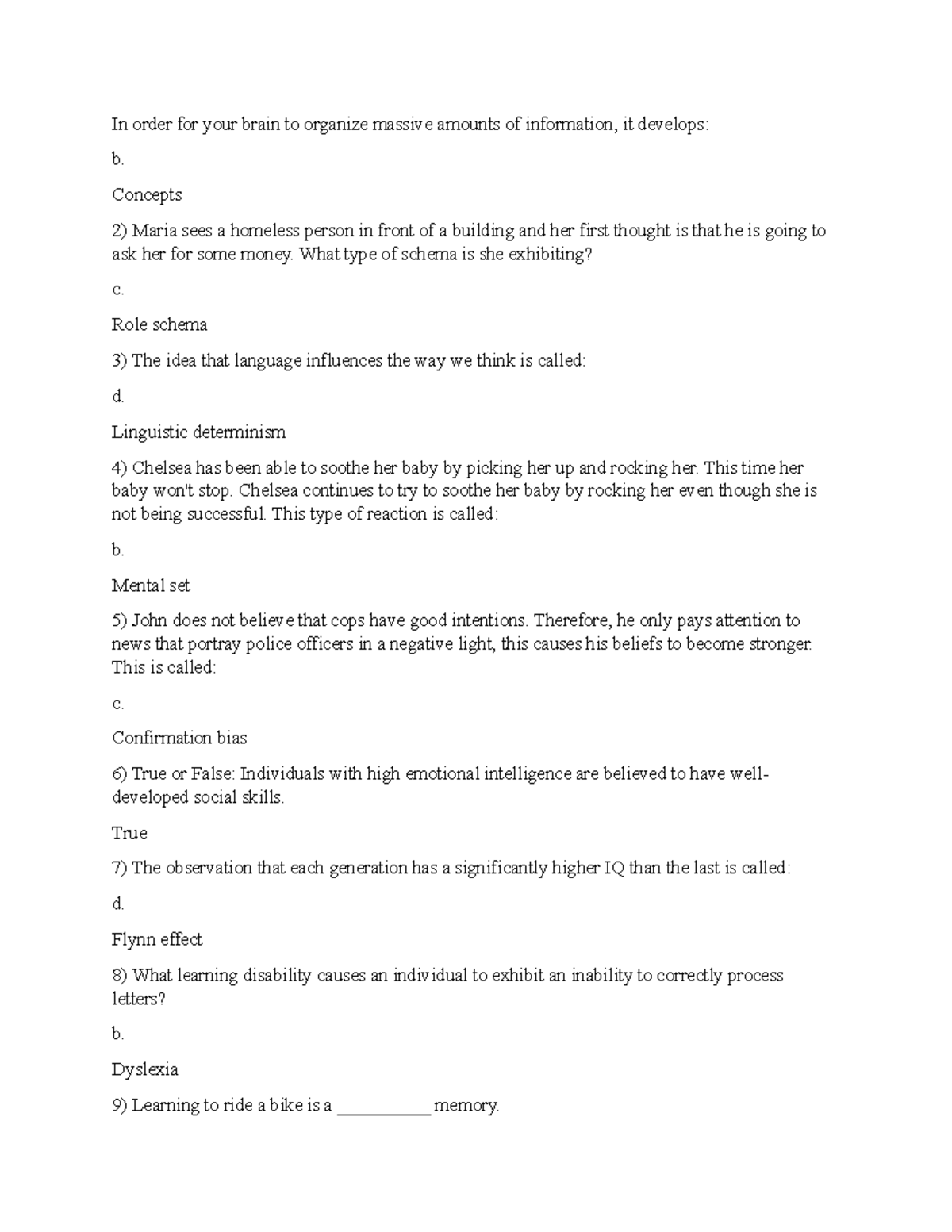 4) Self-Quiz Unit 4 Psychology - In order for your brain to organize ...