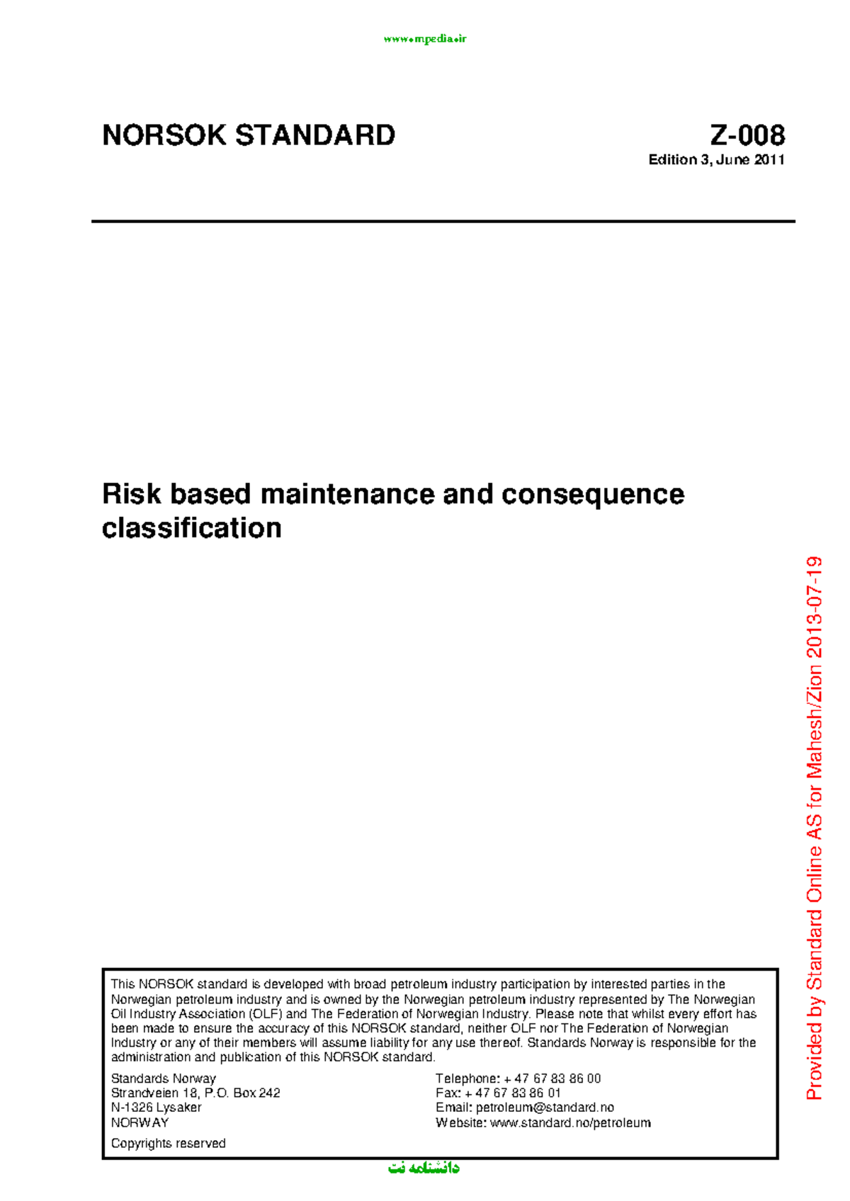 28 [ Norsok Standard]Z 008 Risk based maintenance consequence ...