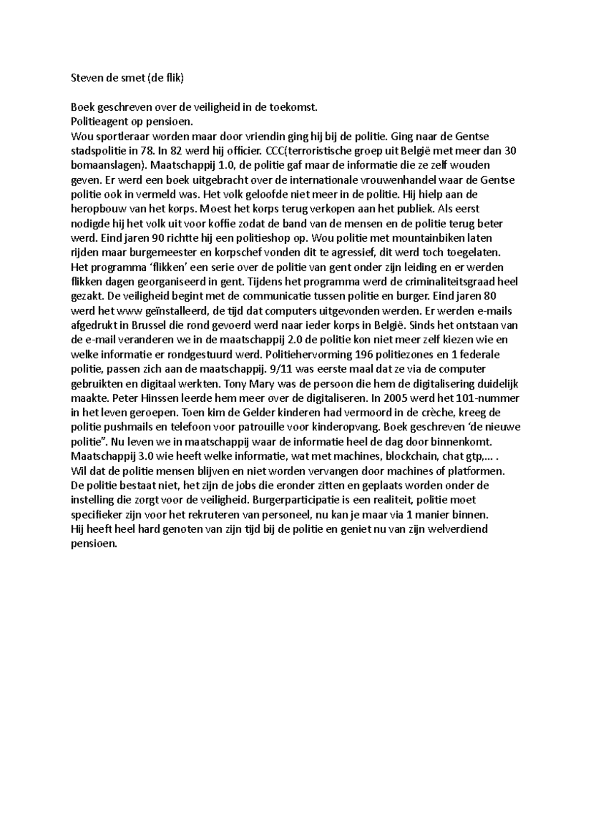 Verslag Steven de smet - Steven de smet (de flik) Boek geschreven over ...