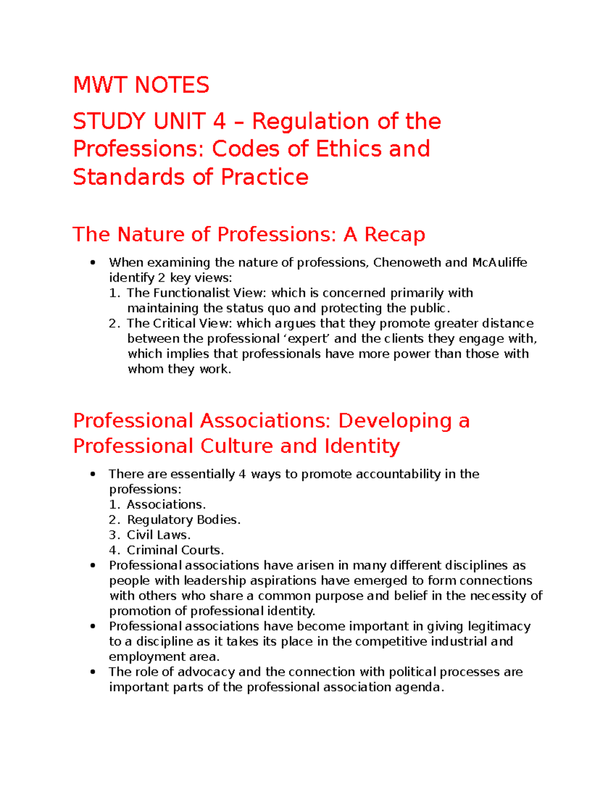 MWT 120 Study Unit 4 Notes - MWT NOTES STUDY UNIT 4 – Regulation of the ...