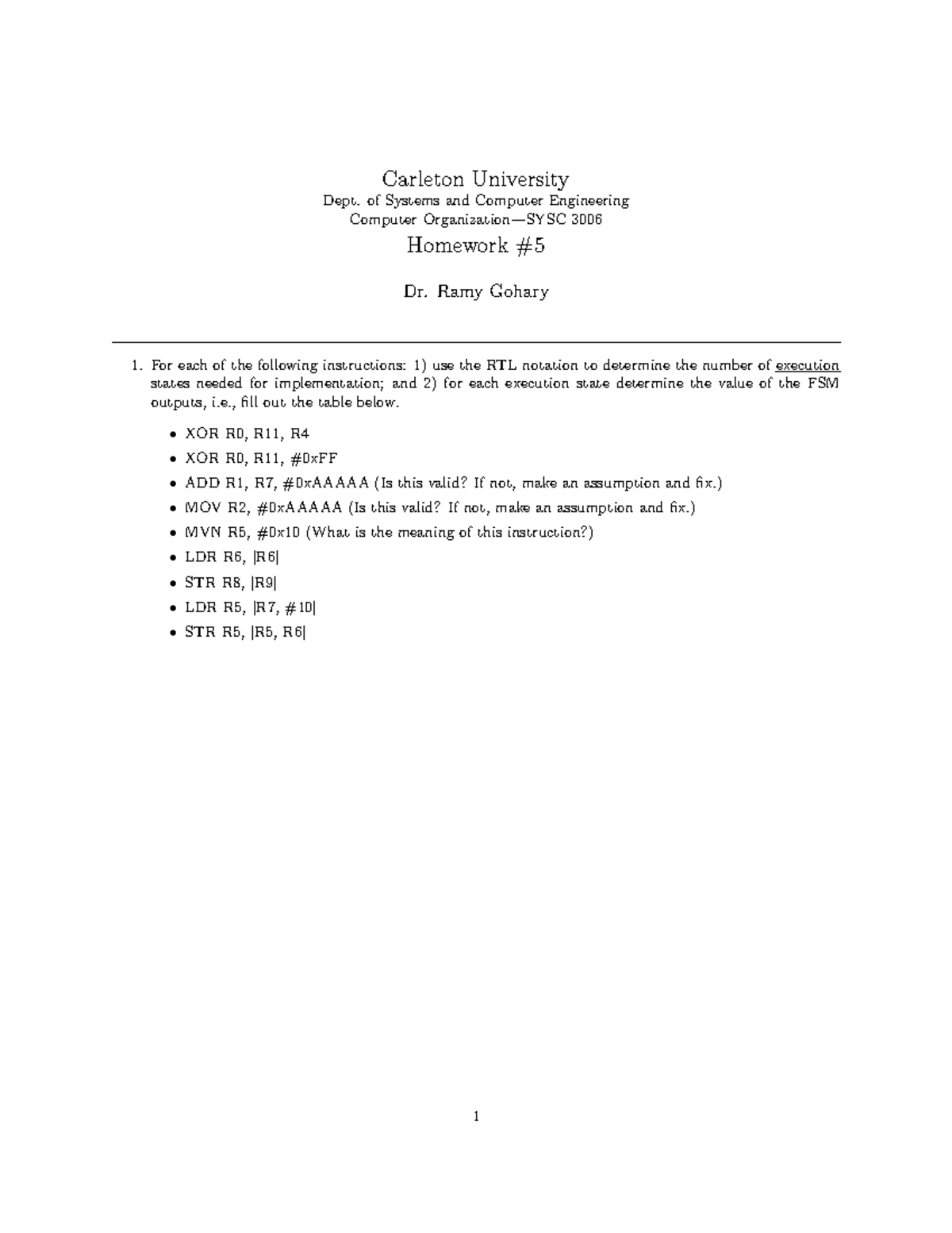 Homework 5 - Carleton University Dept. of Systems and Computer Engineering Computer - Studocu