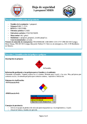 1-butanol - Hoja de seguridad 1-butanol MSDS Sección 1. Identificación ...