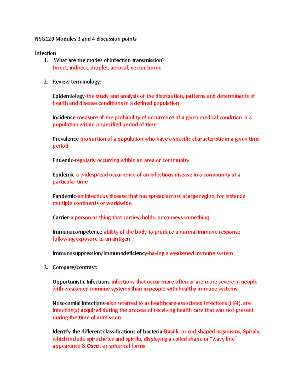 NSG120 Module 3 and 4 Talking Points with Feedback - NSG120 Modules 3 ...