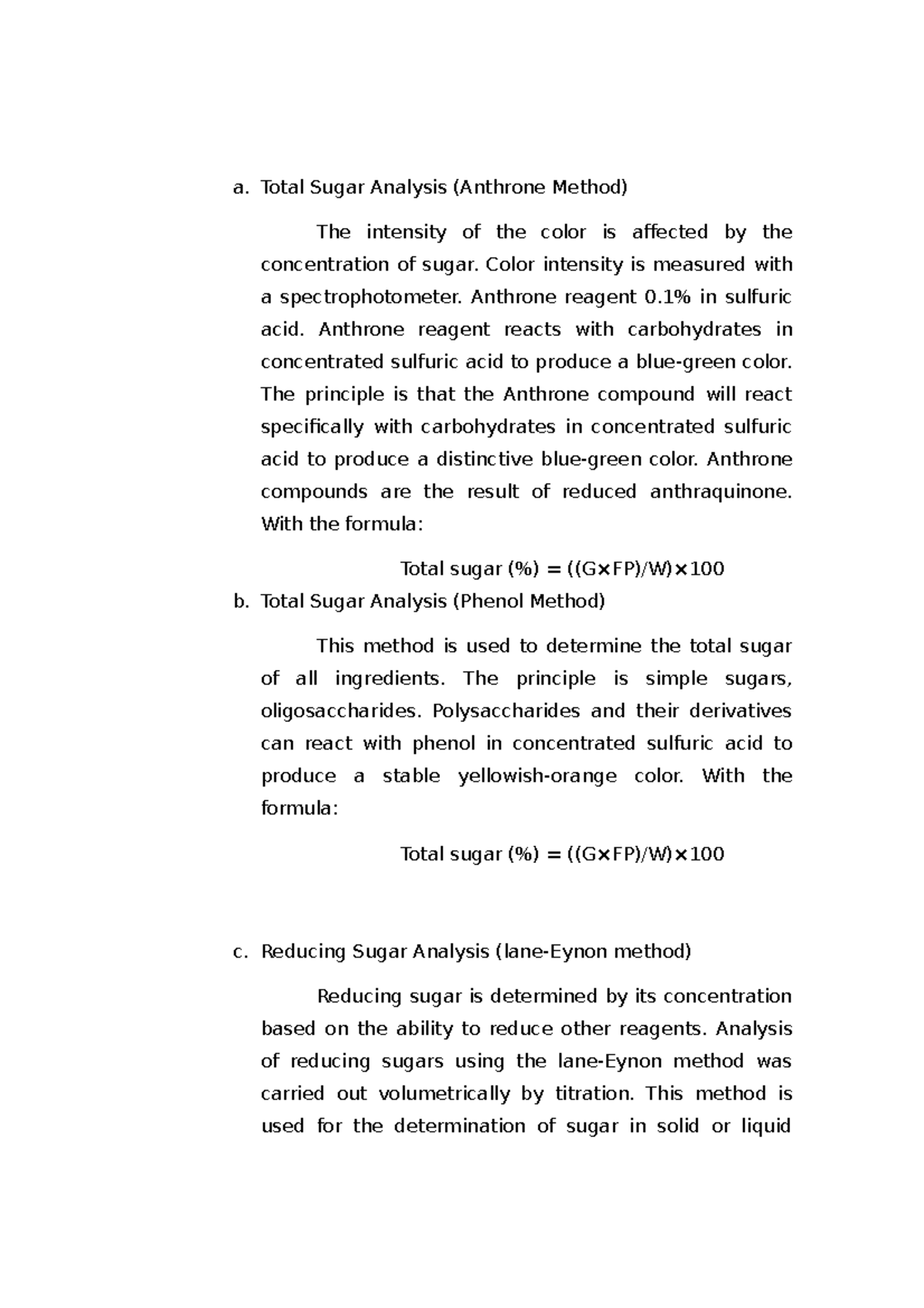 Total Sugar Analysis (Anthrone Method) - a. Total Sugar Analysis ...