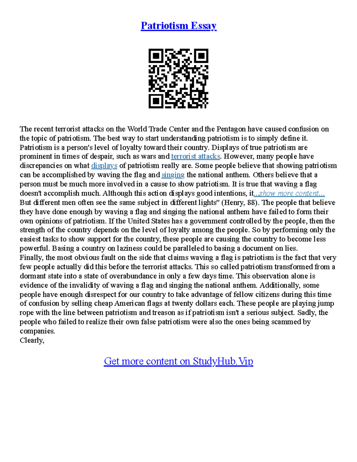 Patriotism Essay For Kids - Patriotism Essay The recent terrorist ...