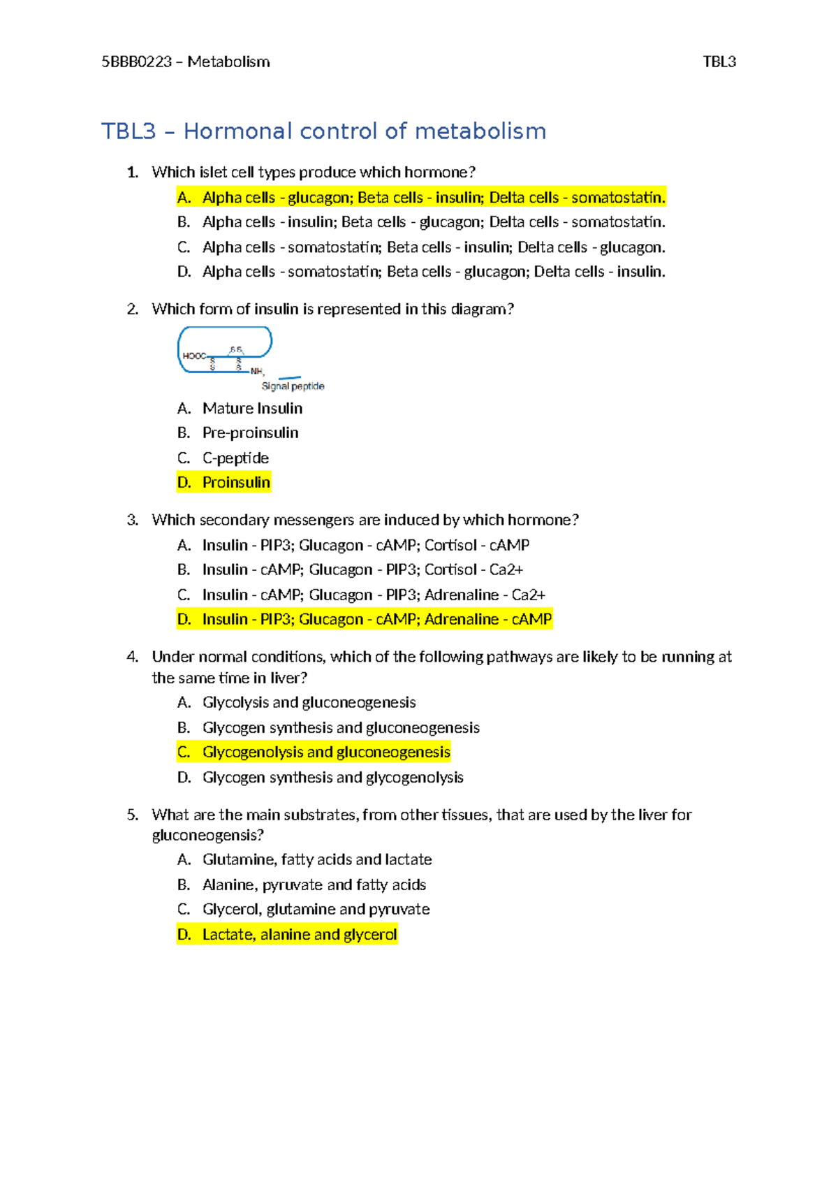 Insulin TBL Questions Answers - 5BBB0223 – Metabolism TBL TBL3 ...