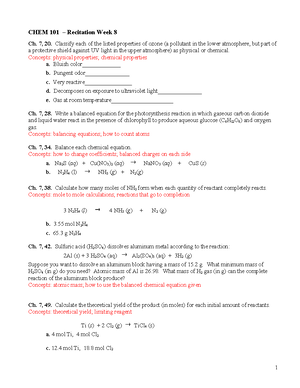 CHEM 101 Recitation Week 9 - CHEM 101 – Recitation Week 9 Ch. 9, 38 ...