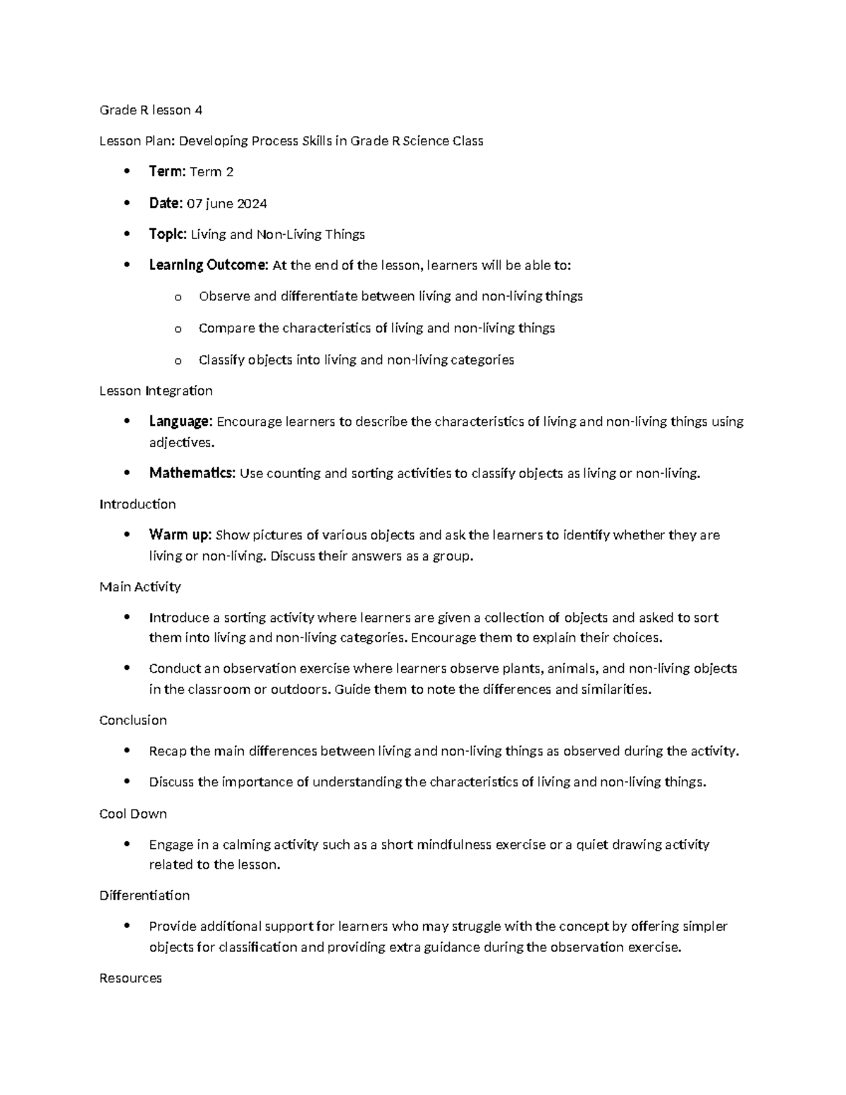 Grade R lesson 4 - assignments - Grade R lesson 4 Lesson Plan ...