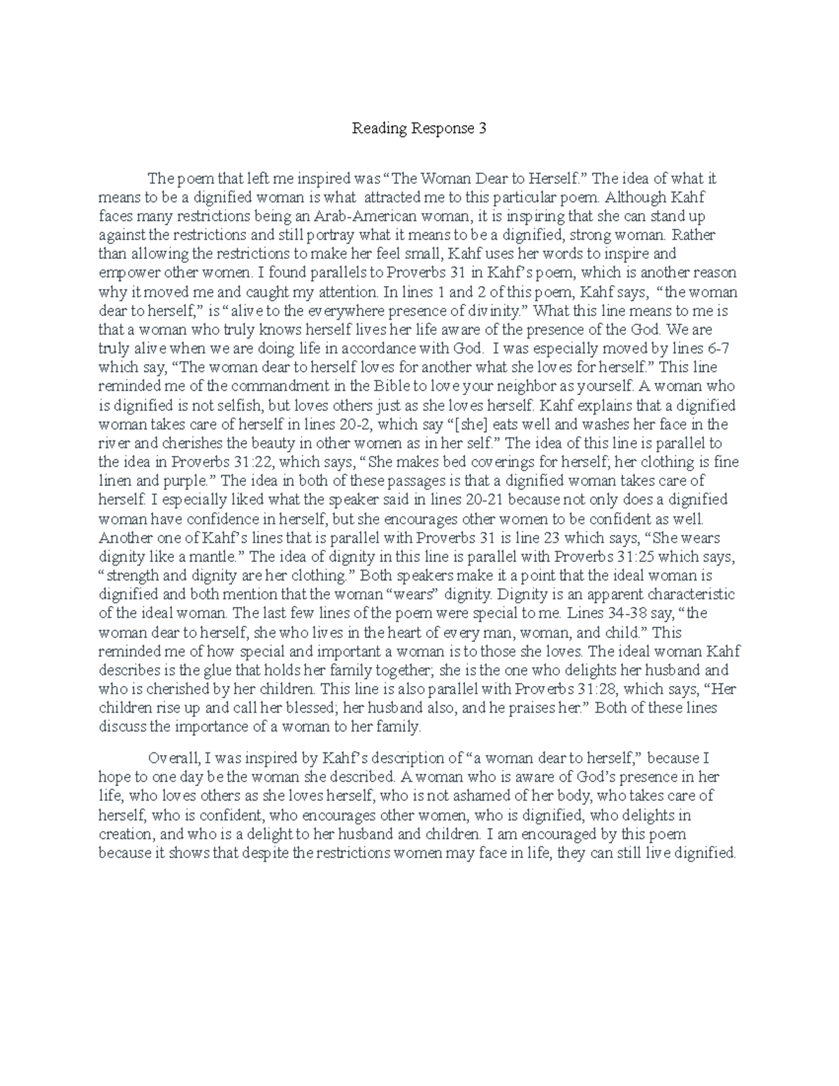 Reading response 3 - Reading Response 3 The poem that left me inspired ...