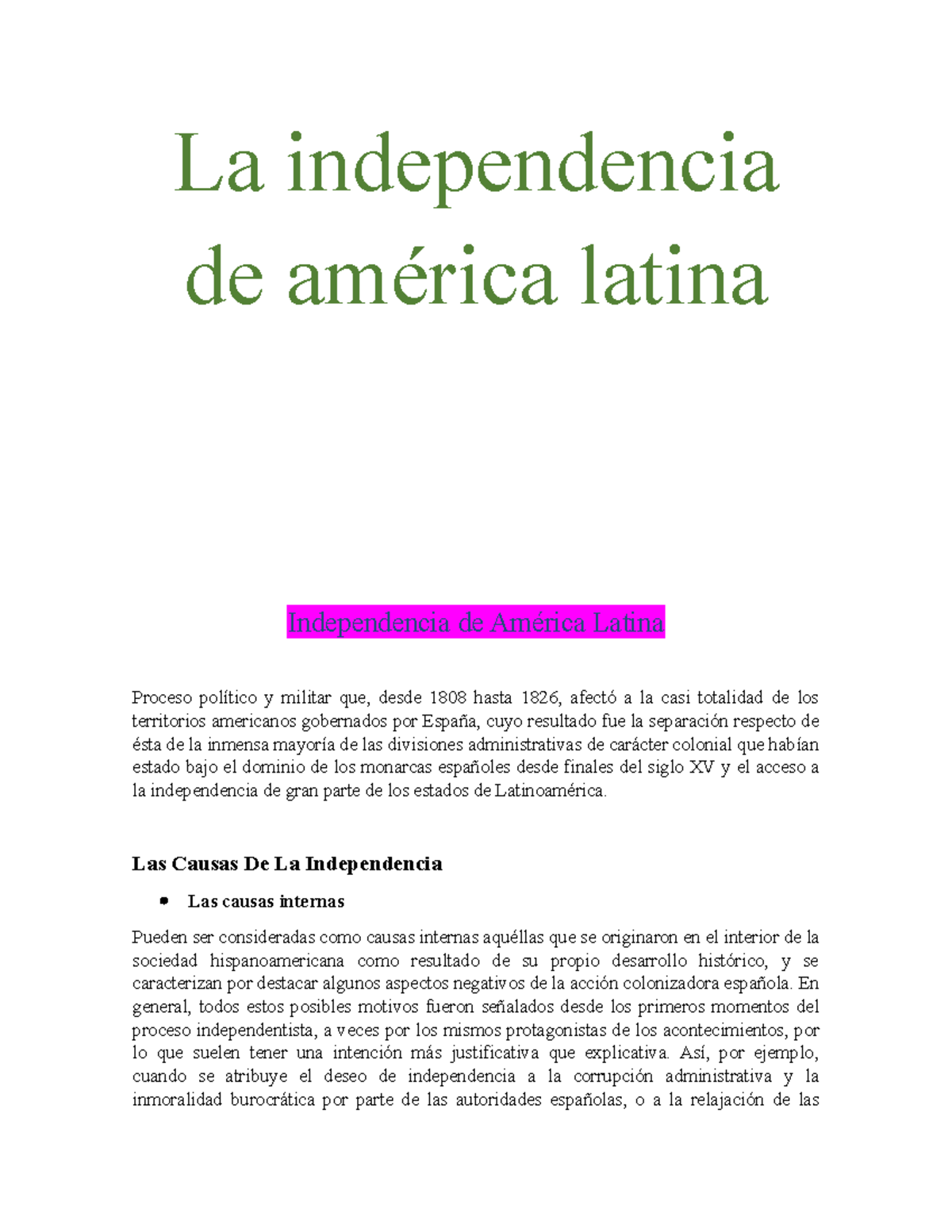 HC Independencia A - loa - La independencia de américa latina ...