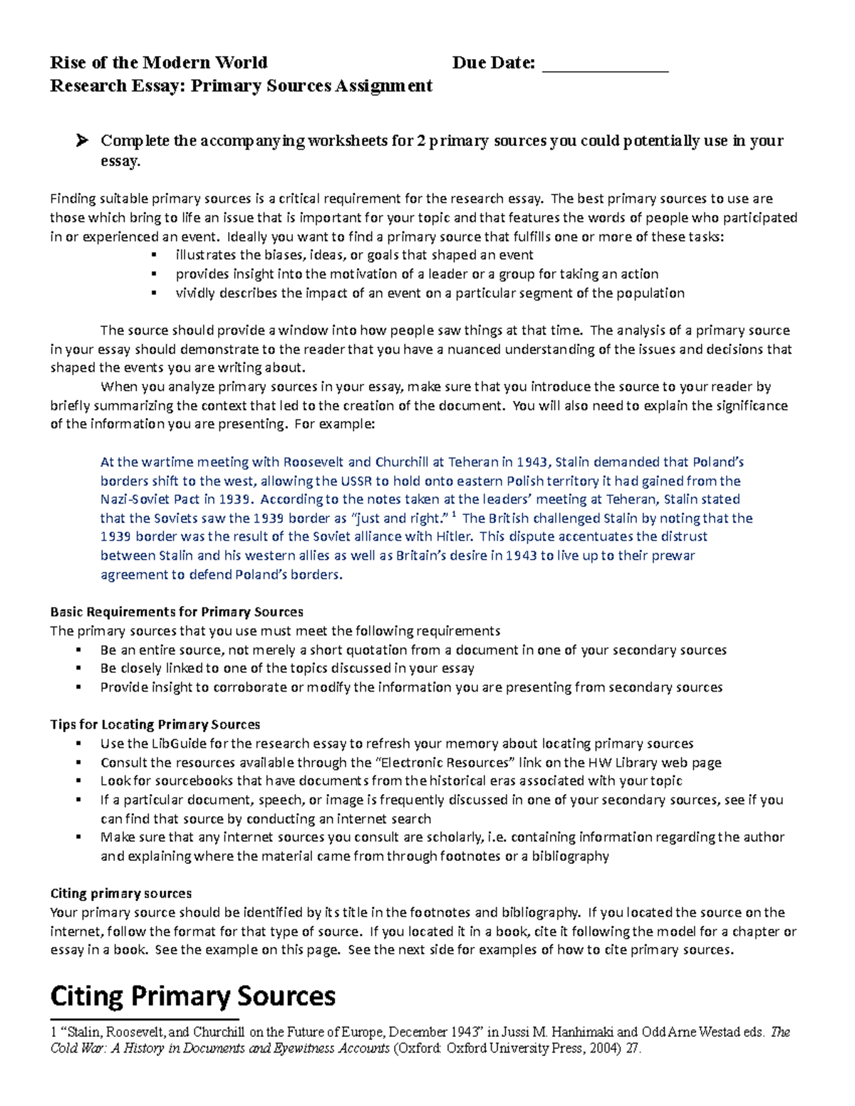 3.5 Primary sources assignment 2023 - Rise of the Modern World Due Date ...
