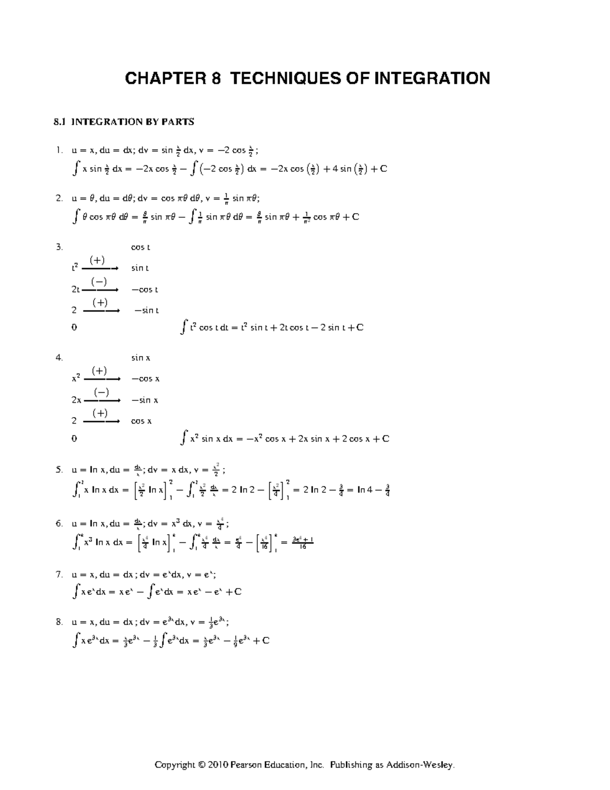Solutions Of 8 - CHAPTER 8 TECHNIQUES OF INTEGRATION 8 INTEGRATION BY ...