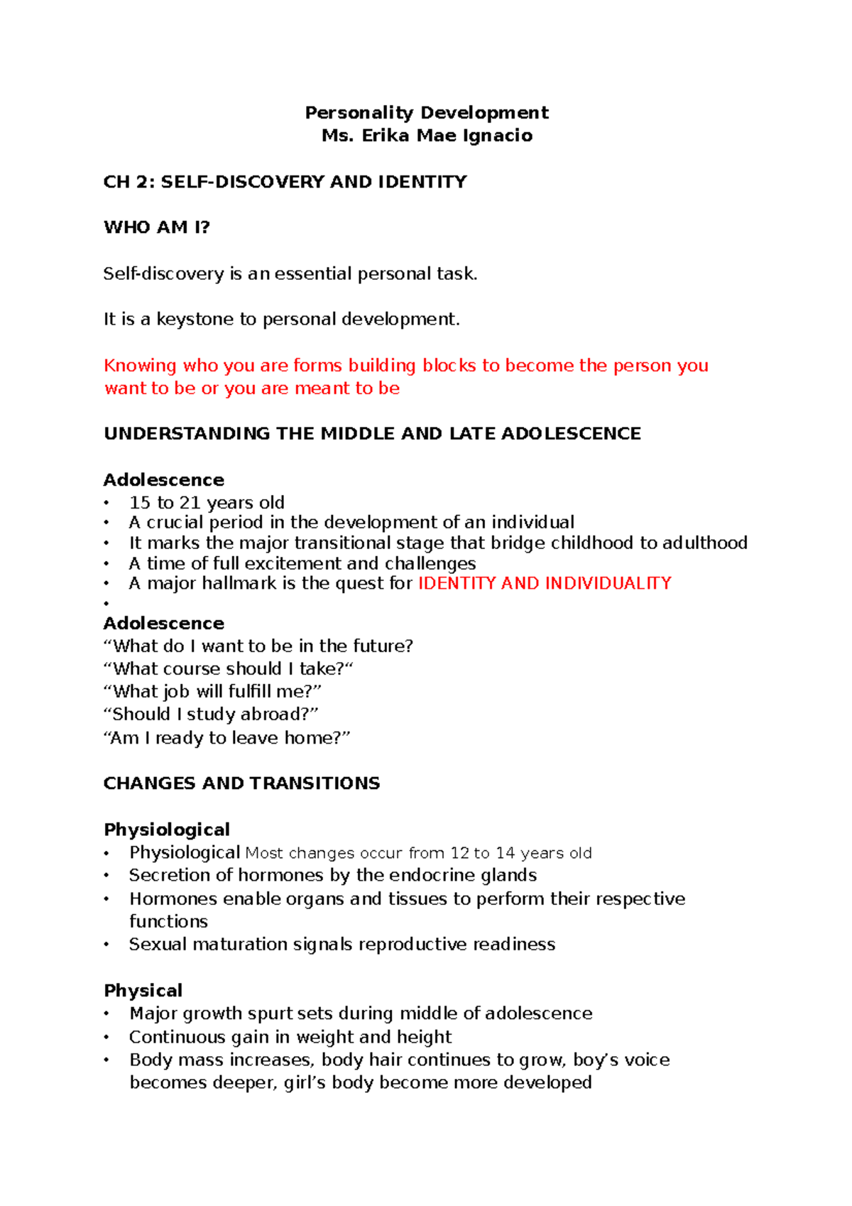 Chapter 2 (Midterm) - Personality Development Ms. Erika Mae Ignacio CH ...